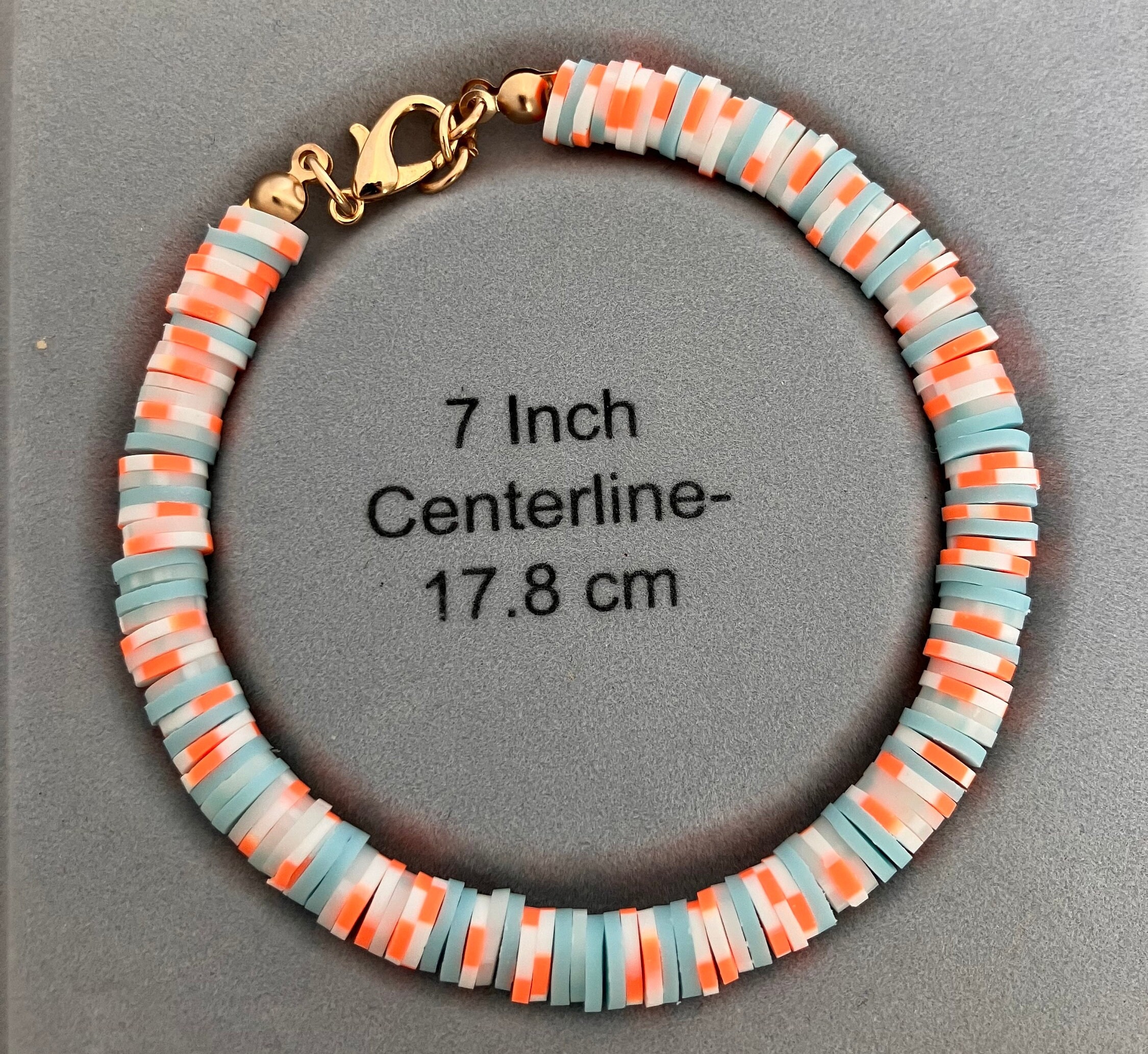 Ocean Themed, Pastel Blue and Orange Clay Beaded Bracelet Set 7 Inch - Etsy