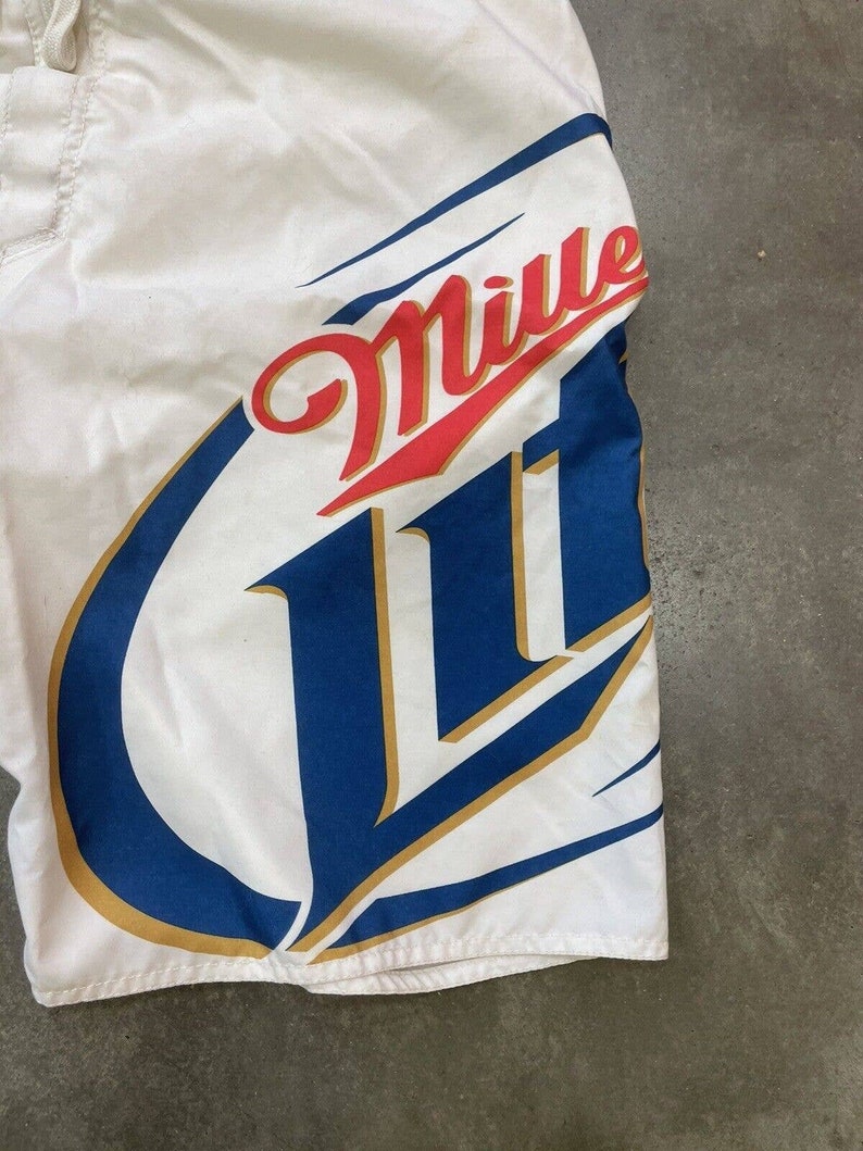 Miller Lite Board Shorts Mens 34 White Blue Red Beer Logo Swim Trunks ...