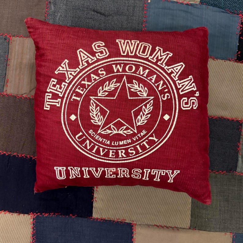 Vintage 1960s Texas Woman’s University Corduroy Flocked Crest Pillow ...