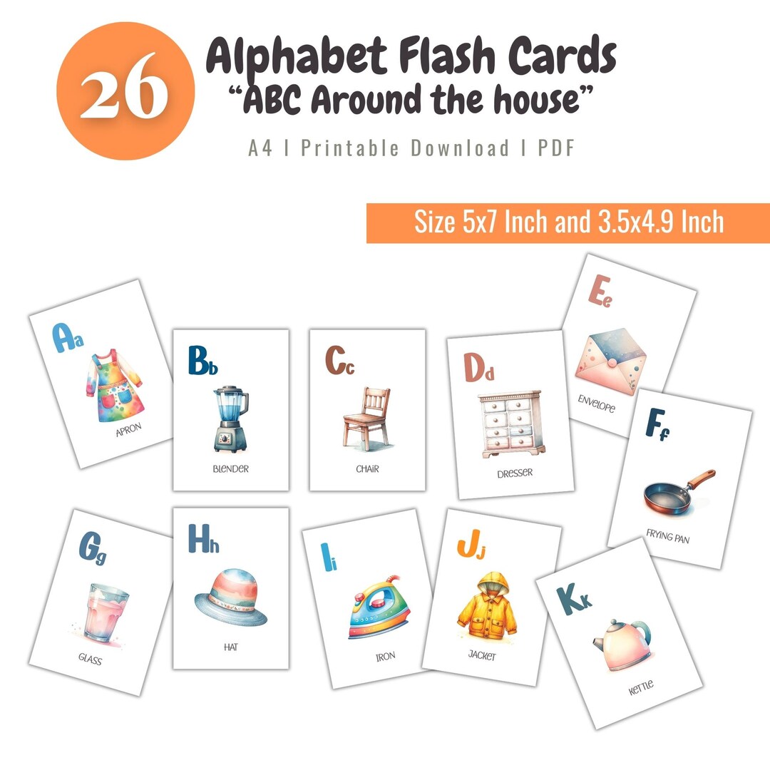Home-themed Alphabet Flashcards, Printable ABC Learning Cards for Kids ...