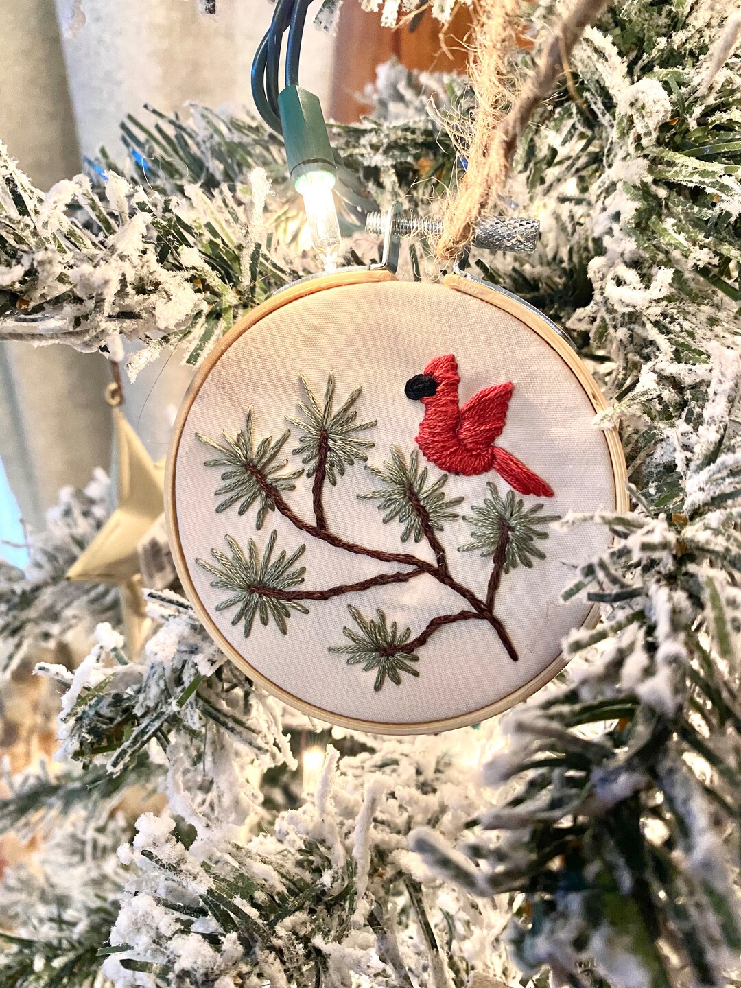 Hand Embroidered Cardinal Ornament - Etsy