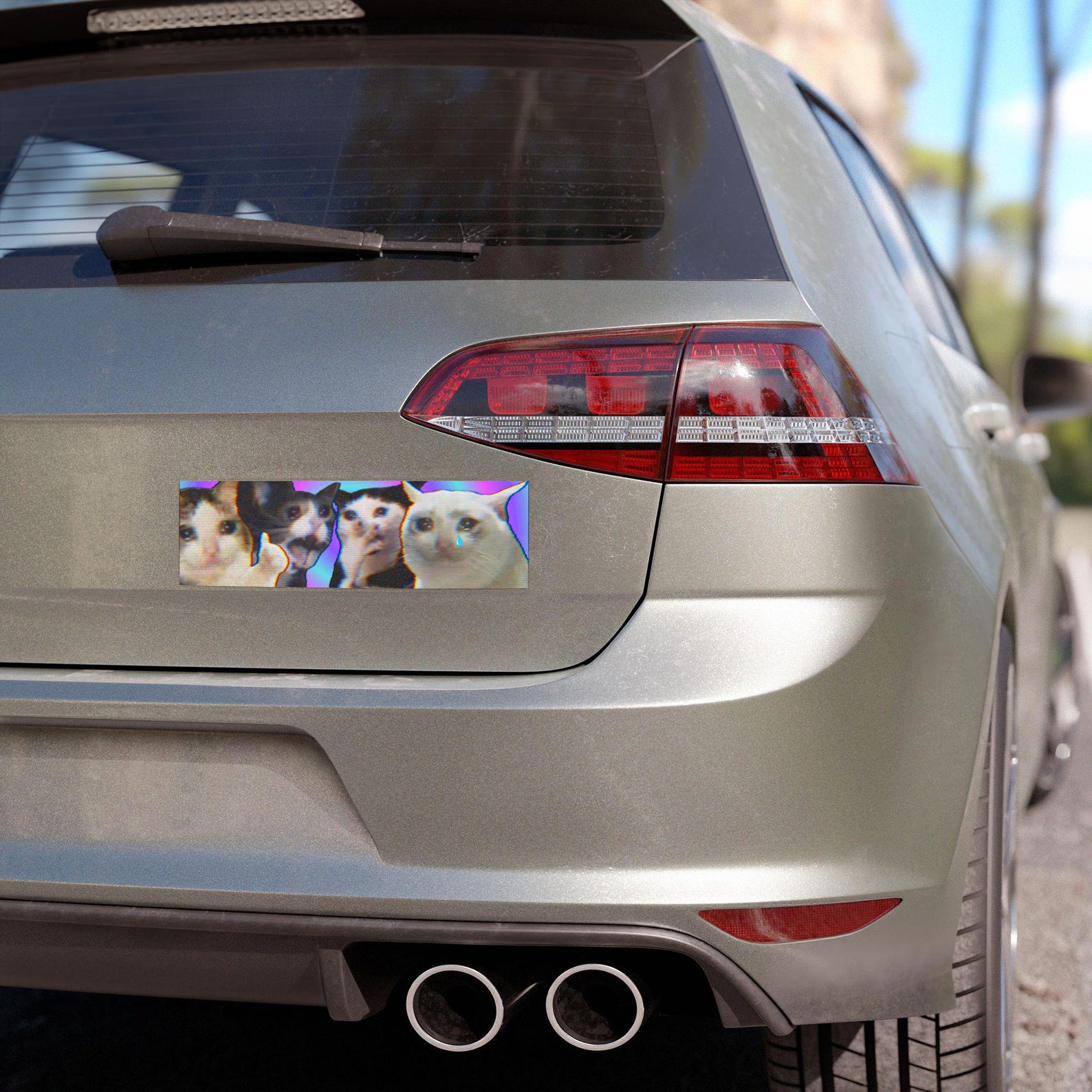 Crying Cat Meme Funny Bumper Sticker, Car Magnet, Crying Cat, Bumper ...