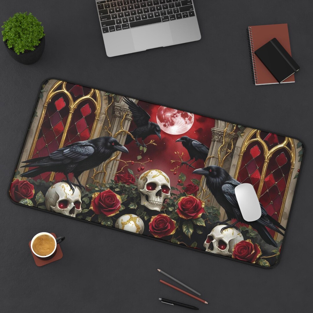 Gothic Garden Deskmat, Victorian Poe Raven Mouse Pad, Mythical Fantasy ...