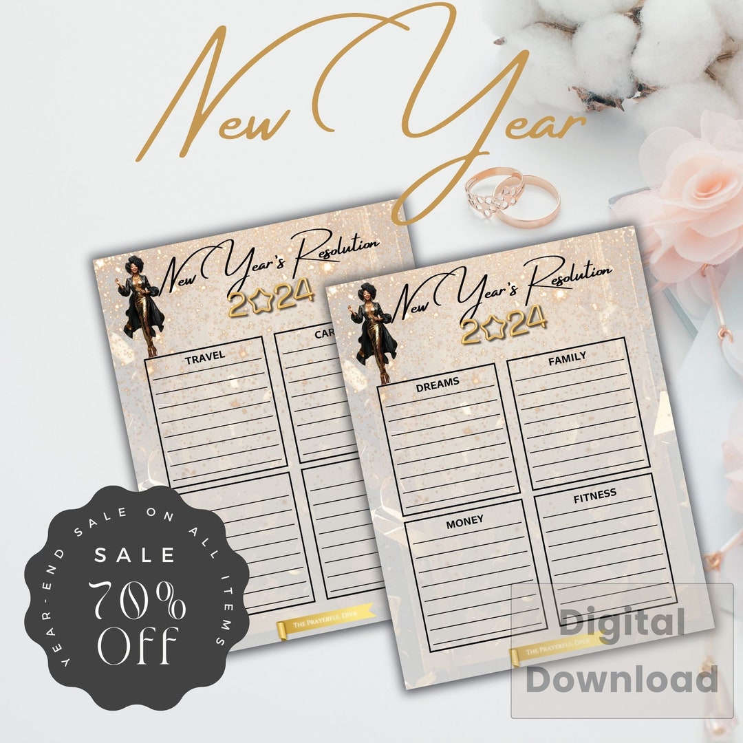 2024 New Year's Resolution Worksheet Black and Gold Edition Instant ...