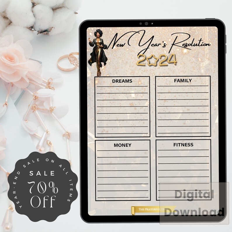 2024 New Year's Resolution Worksheet Black and Gold Edition Instant ...