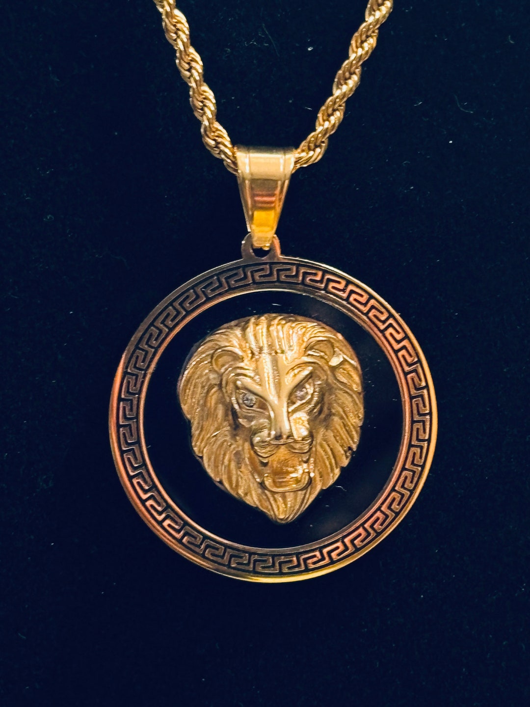 Rare 18K Gold Plated Stainless Steel Luxury Lion Pendant Dupe 1.5 in ...