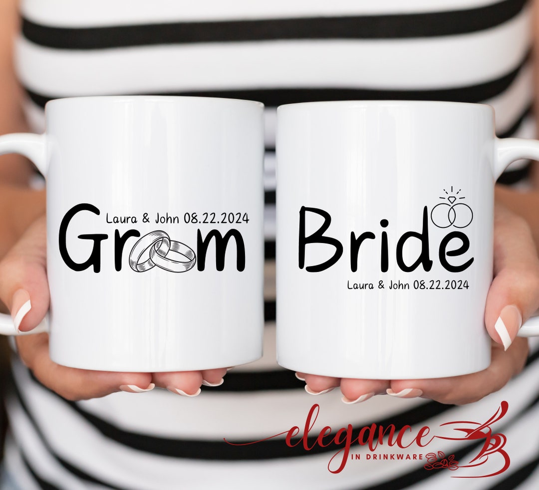 Custom Name Matching Bride Groom Mugs, Wedding Gift for Newly Wed ...