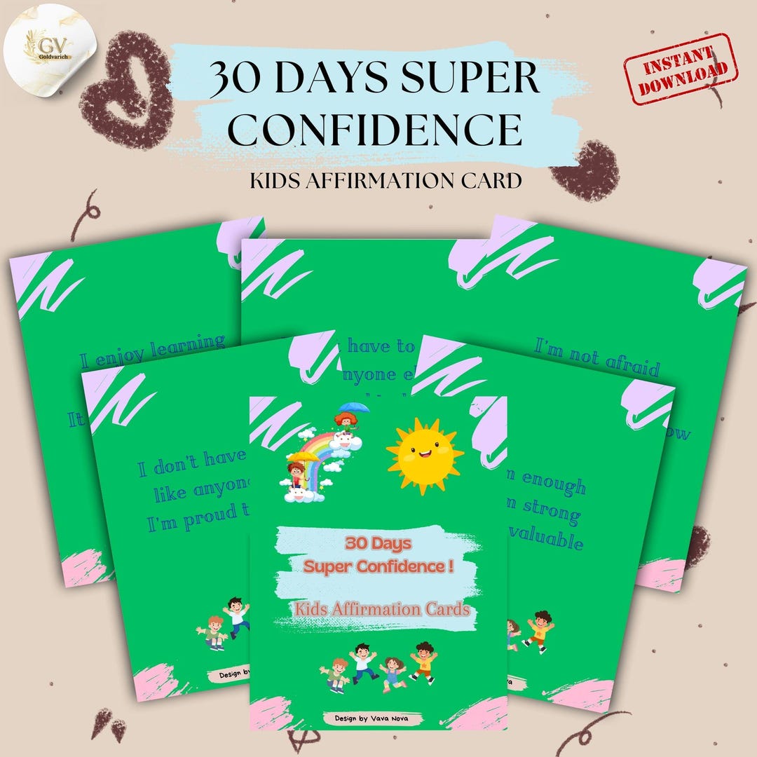 30 Days Kids Affirmation Cards Super Confidence Daily Affirmation for ...