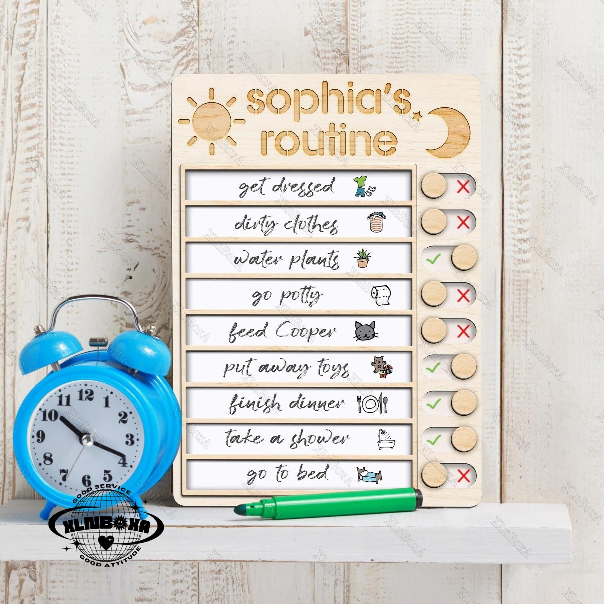 Personalized Routine Chart With 150 Stickers, Wooden Daily Chore Chart ...