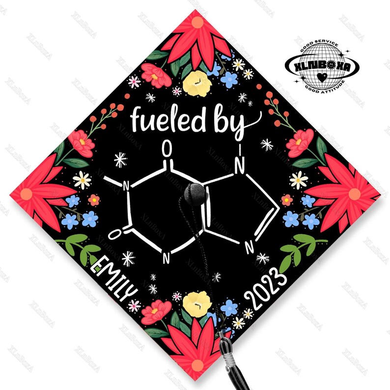 Personalized Graduation Cap Topper, Fueled by Caffeine Cap Topper, 2024 ...