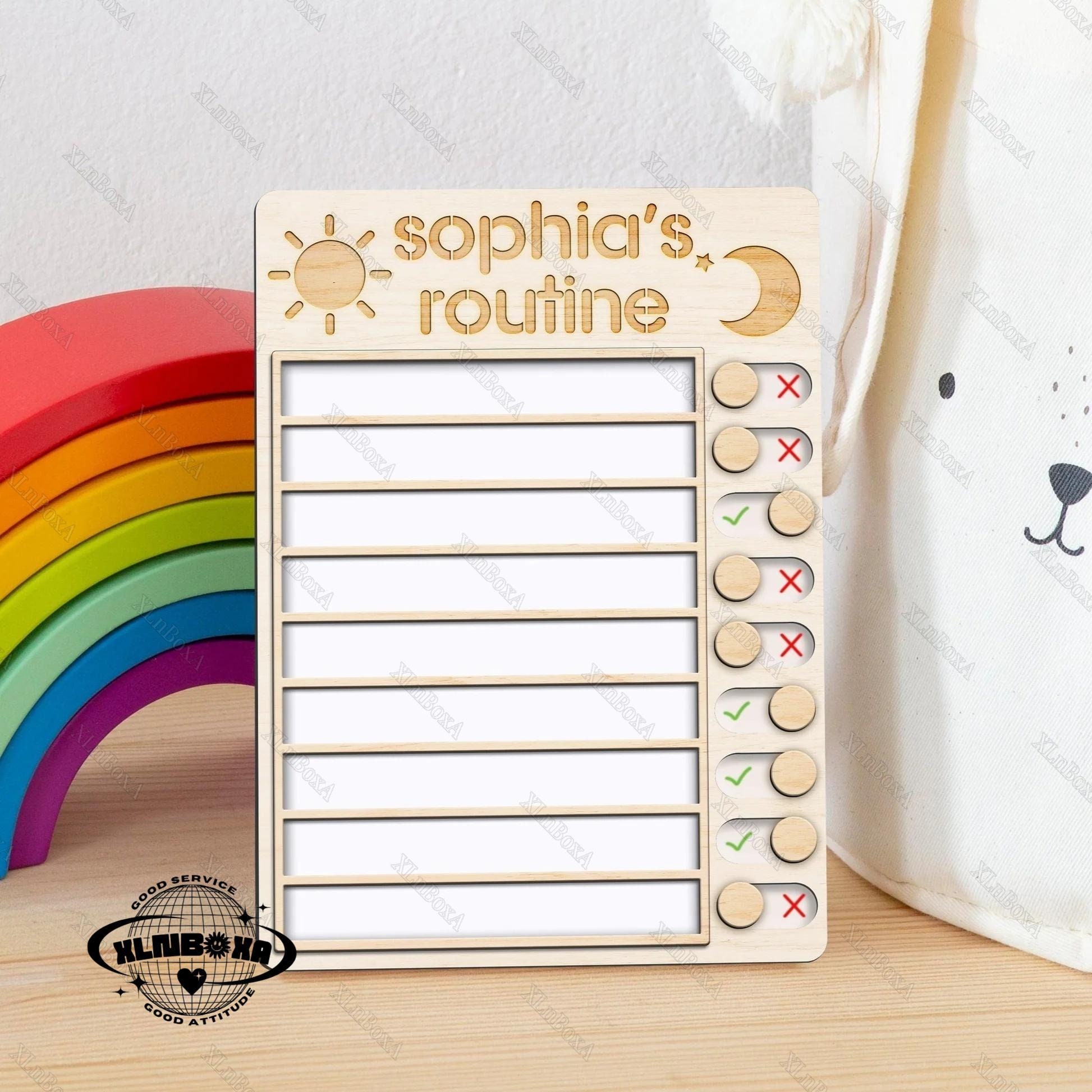 Personalized Routine Chart With 150 Stickers, Wooden Daily Chore Chart ...