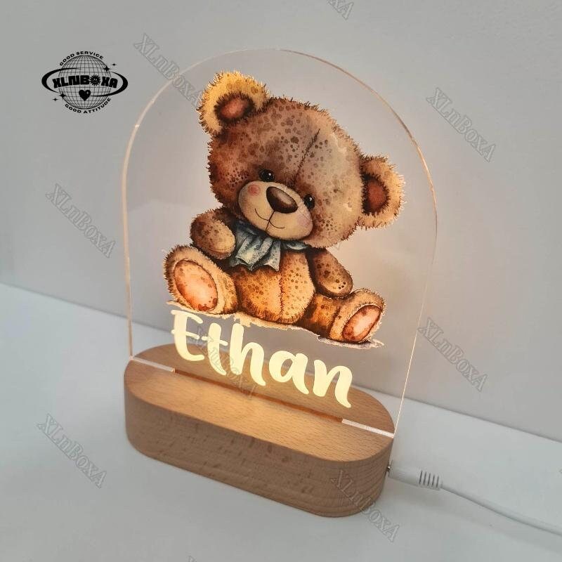 Custom Name Night Light, Teddy Bear Night Light, Nursery Decor Light ...
