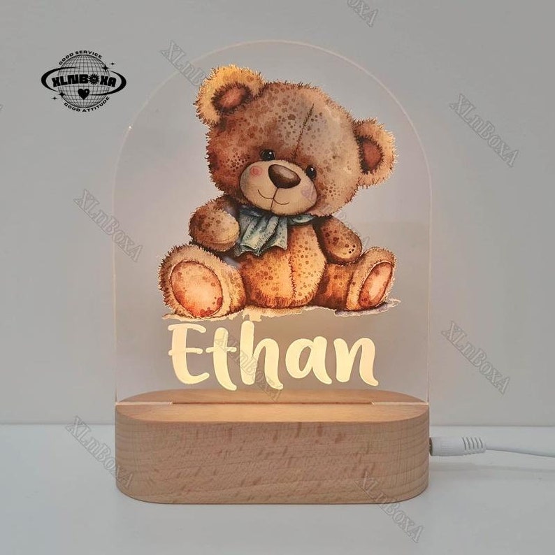 Custom Name Night Light, Teddy Bear Night Light, Nursery Decor Light ...
