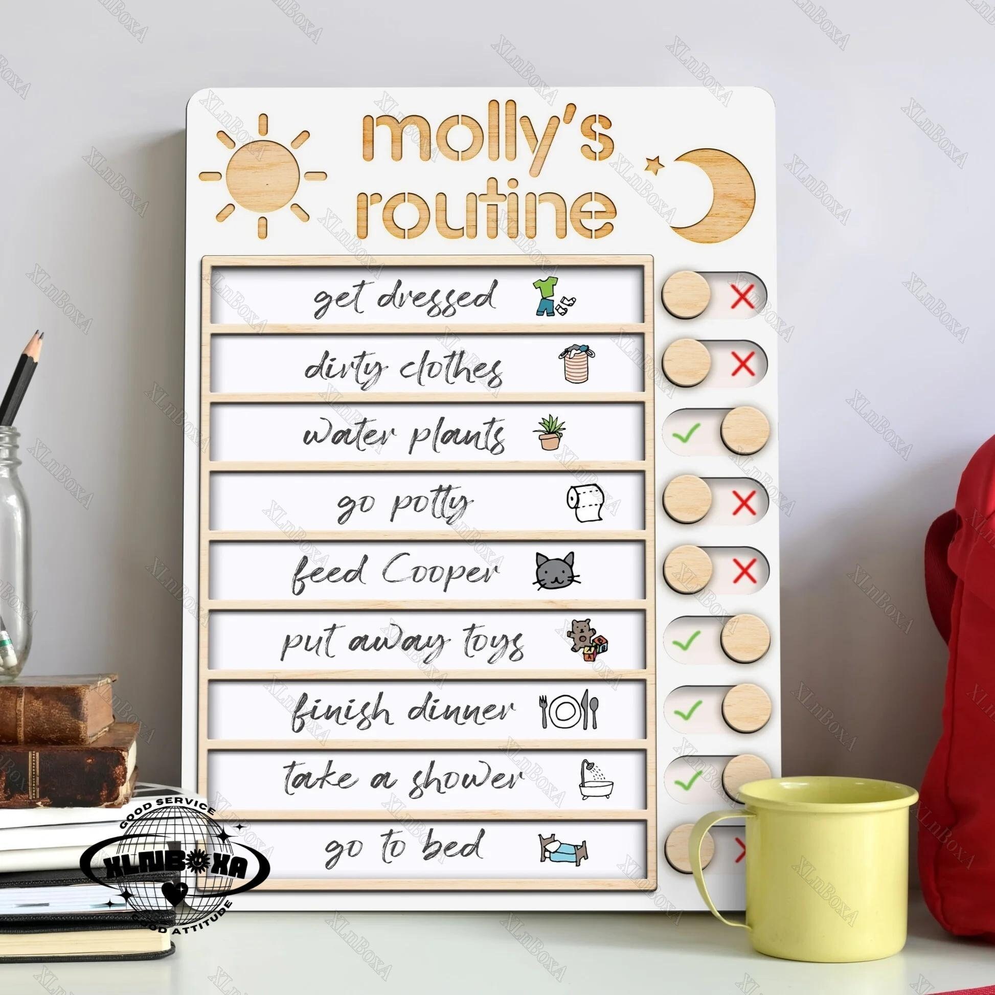 Personalized Routine Chart With 150 Stickers, Wooden Daily Chore Chart ...