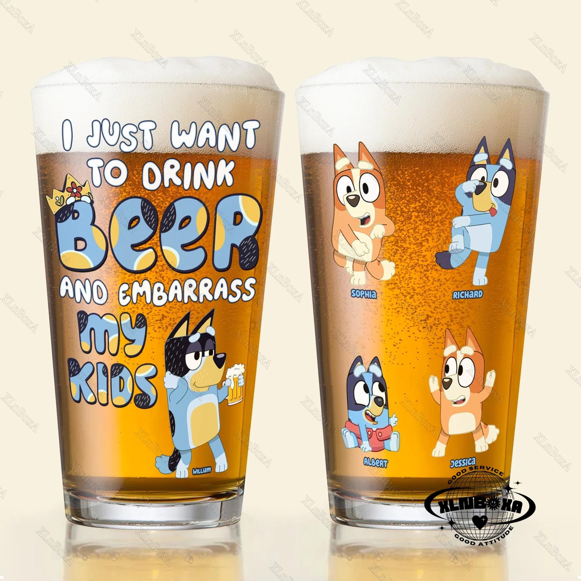 Bluey Dad Beer Glass, Bluey Bingo Beer Glass, Funny Beer Glasses ...