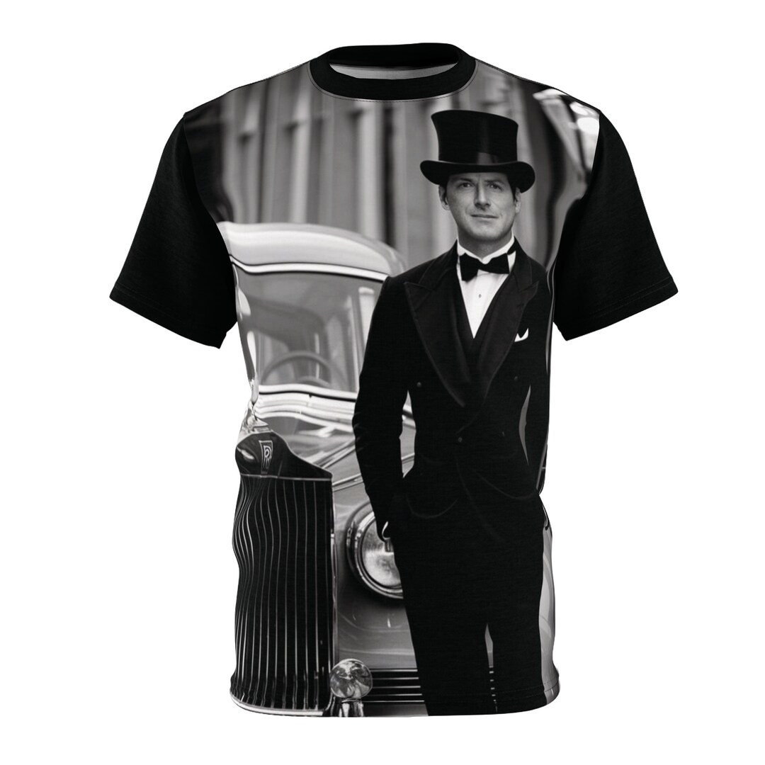 Top Hat and Tails by a Rolls Royce Original AI Art Unisex Cut & Sew Tee ...