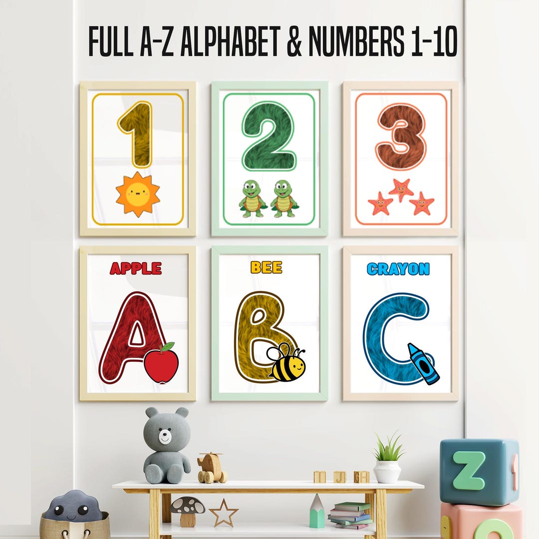 Chenille Varsity Alphabet and Numbers Bundle, Number Cards 1-10, Retro ...