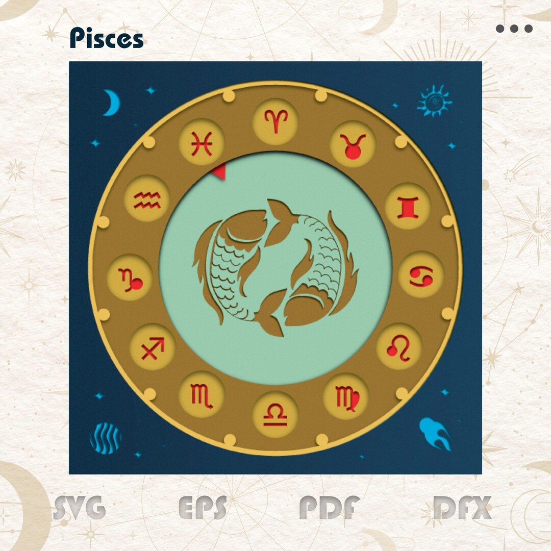 Pisces Zodiac Sign SVG Shadow Box, Pisces Constellation SVG Cut File ...