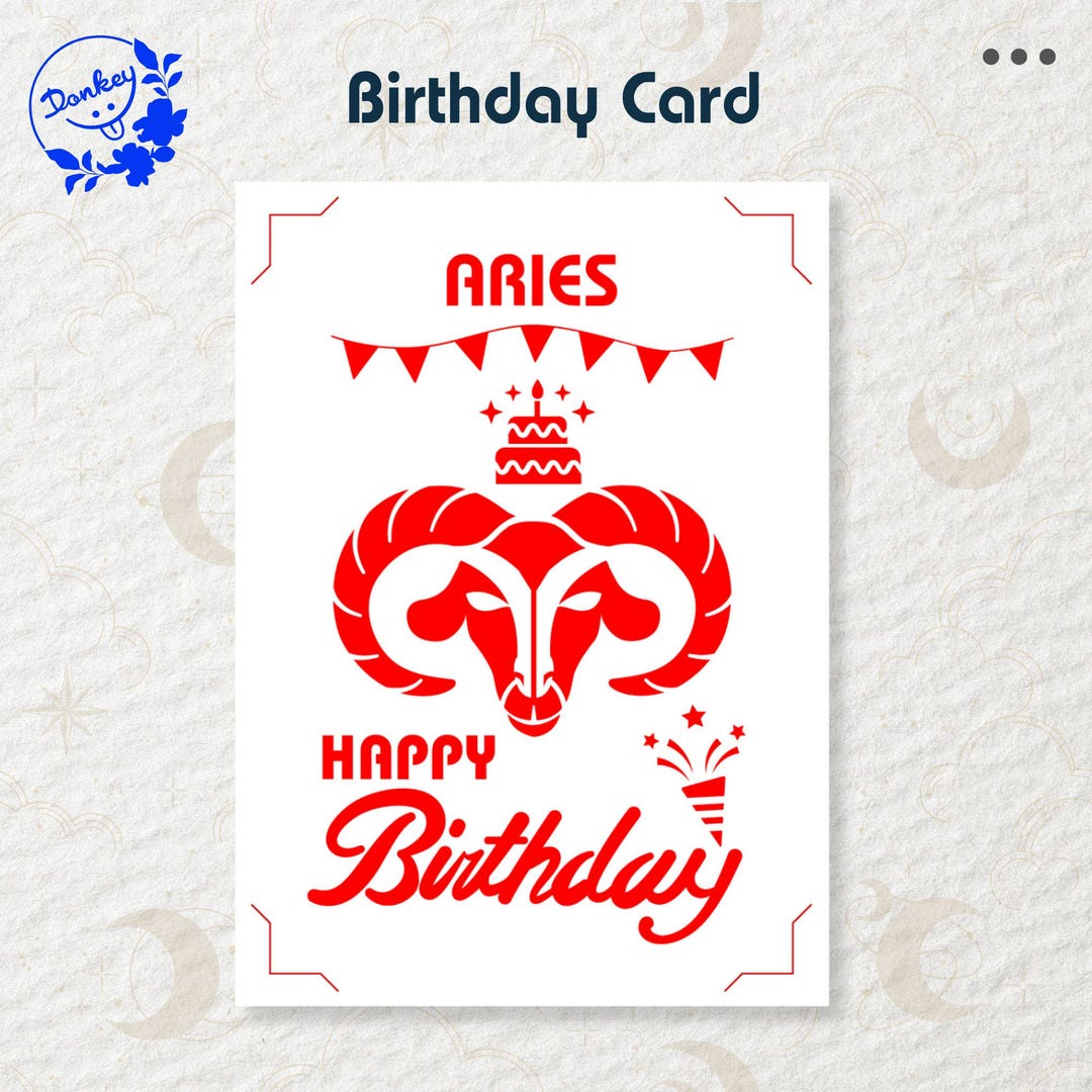 Aries Birthday Card, Birthday Card SVG, Zodiac Birthday Card, Birthday ...