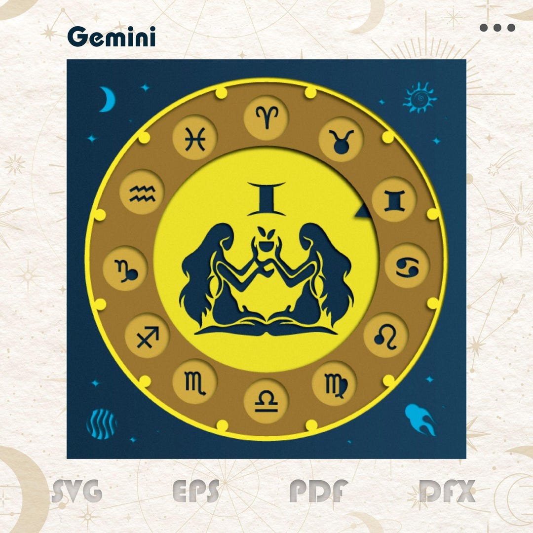 Gemini Zodiac Sign SVG Shadow Box, Gemini Zodiac Art, Gemini ...