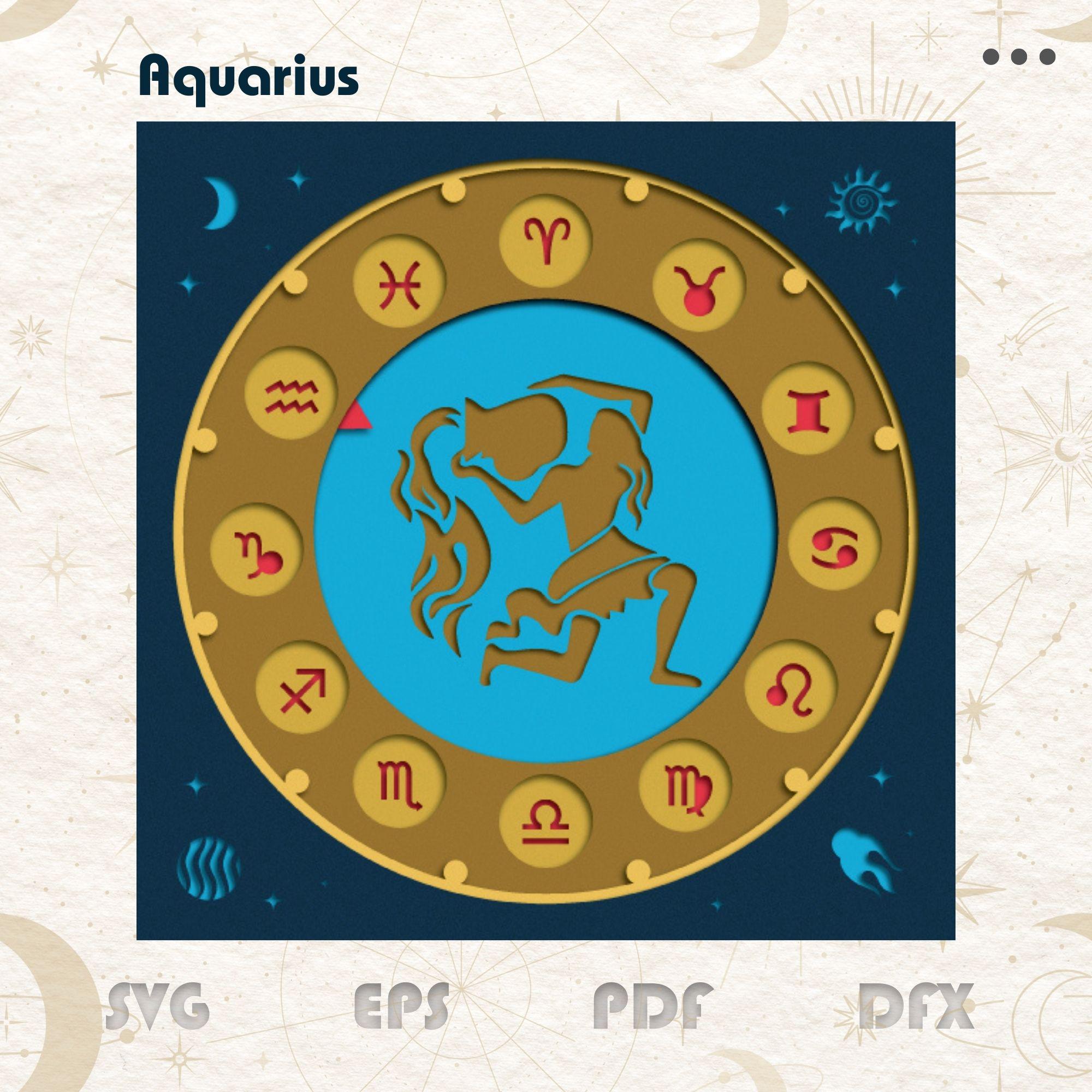 Aquarius Zodiac Sign SVG Shadow Box, Aquarius Zodiac Art, Aquarius ...
