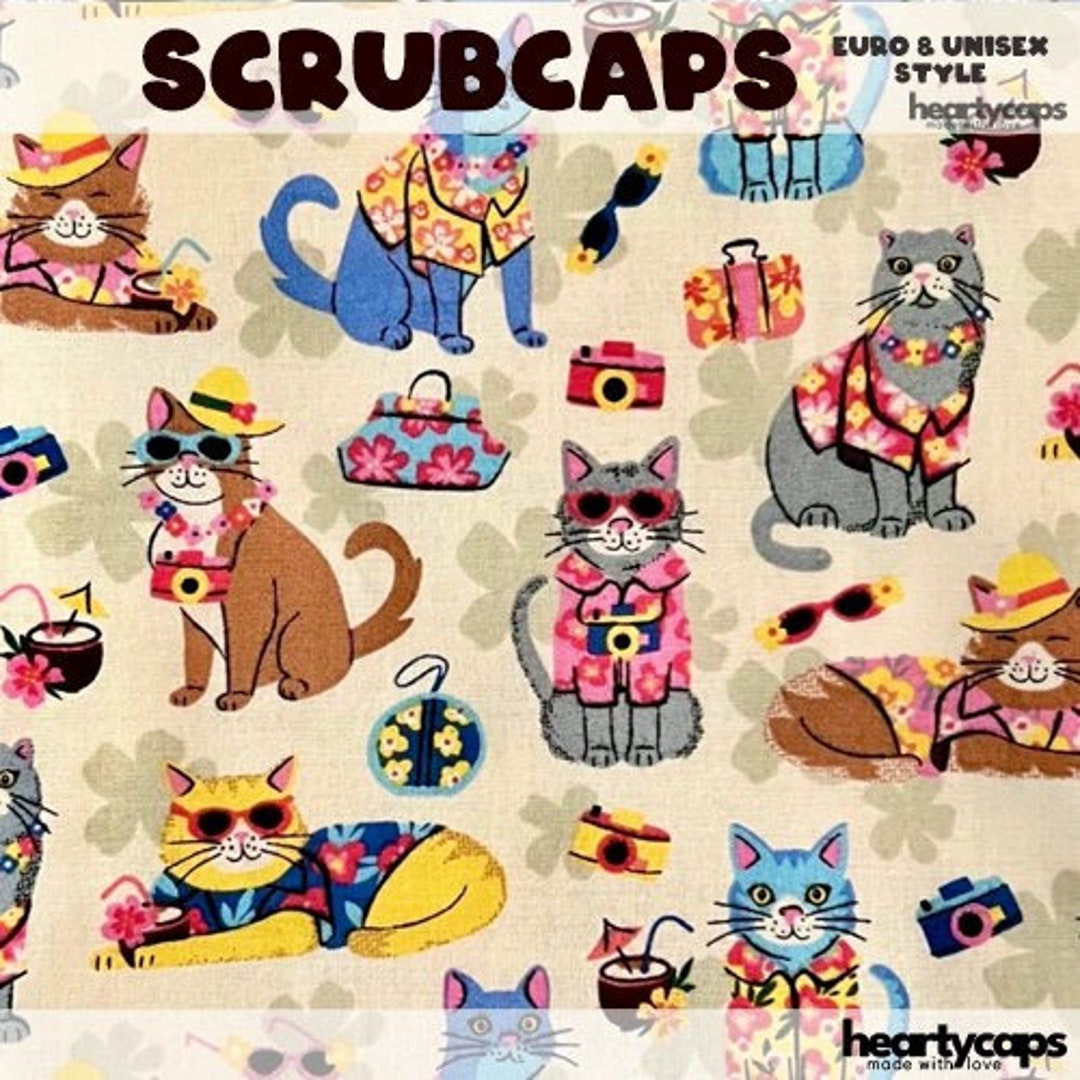 Yellow Cats at the Beach Summer Euro and Unisex Style, Adjustable Scrub ...