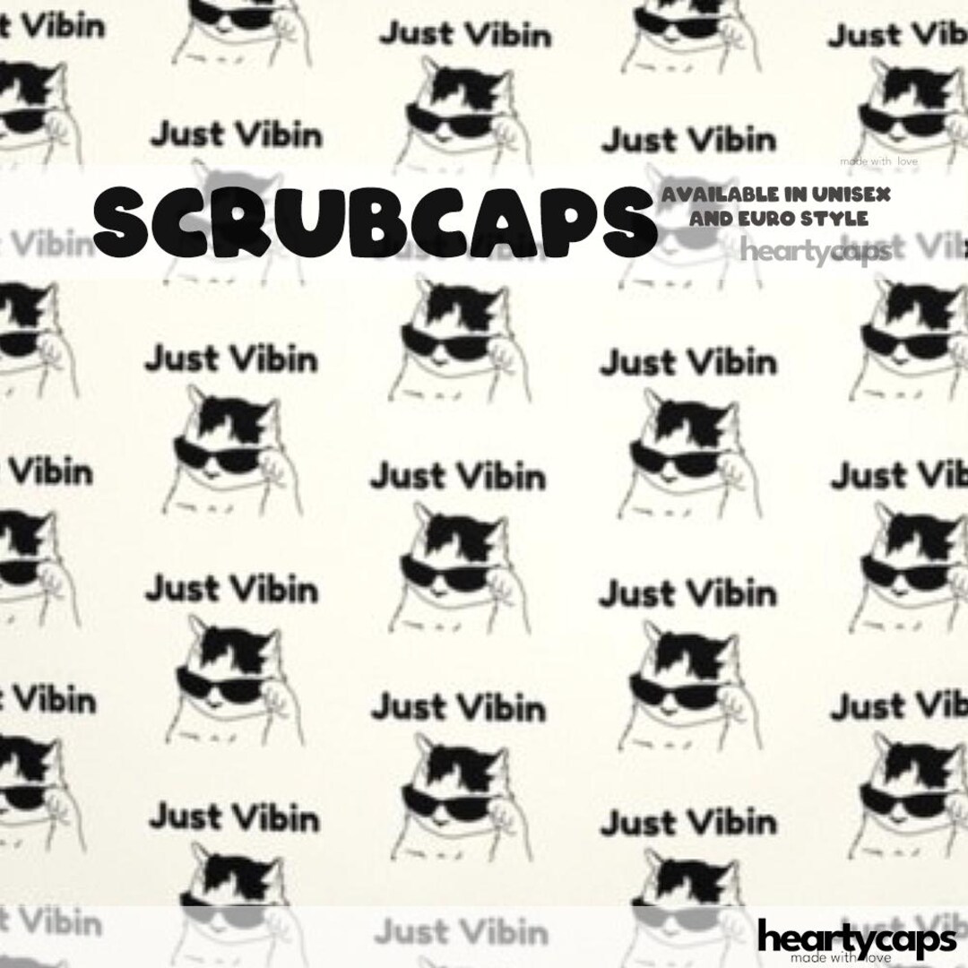 Just Vibin Cat Euro and Unisex Style, Adjustable Scrub Cap, Pediatric ...