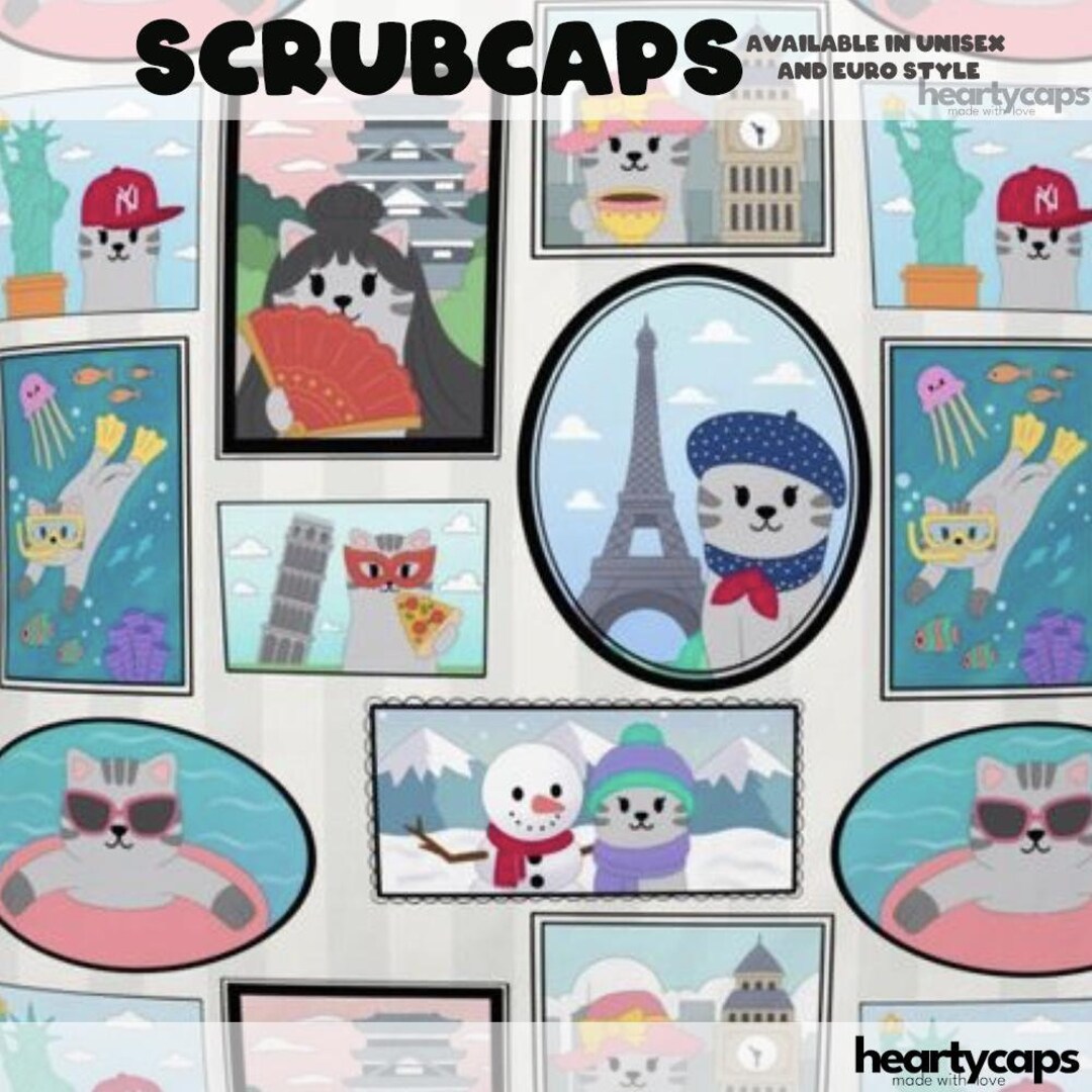 LAST - Cats Around the World Euro and Unisex Style, Adjustable Scrub ...