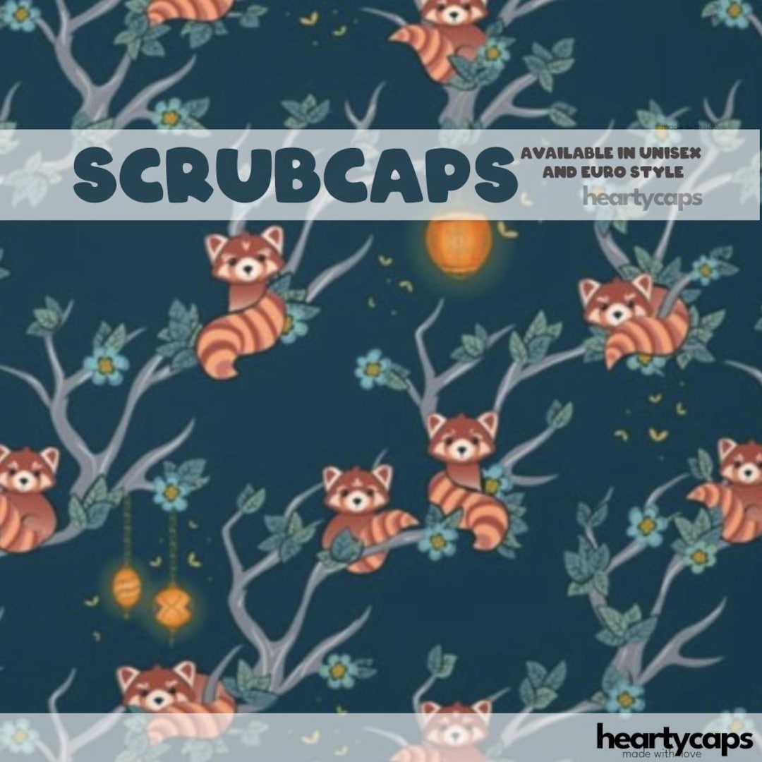 Red Pandas Lunar New Year Euro and Unisex Style, Adjustable Scrub Cap ...