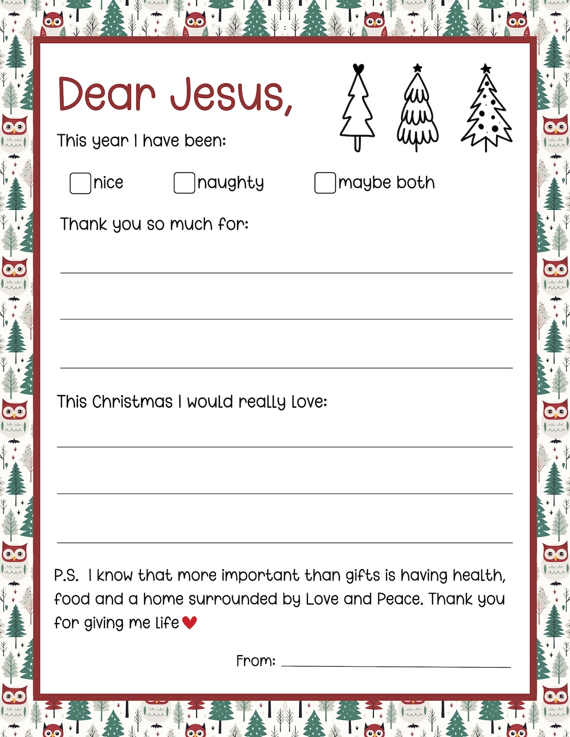 Dear Jesus Christmas Letter, Dear Jesus Alternative Santa Letter ...