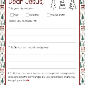 Dear Jesus Christmas Letter, Dear Jesus Alternative Santa Letter ...