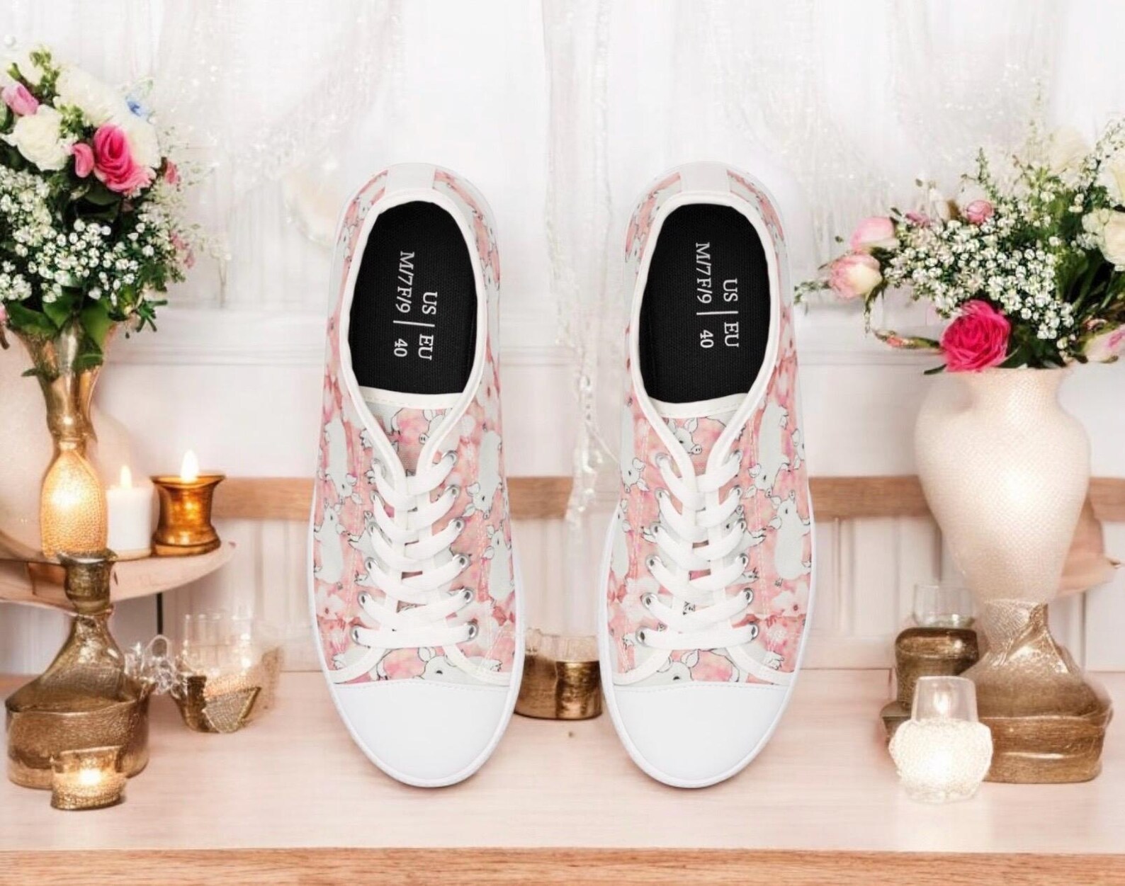 Pink Pig Sneakers Women’s Canvas Shoes, Cute Pastel Piggy Floral Low ...