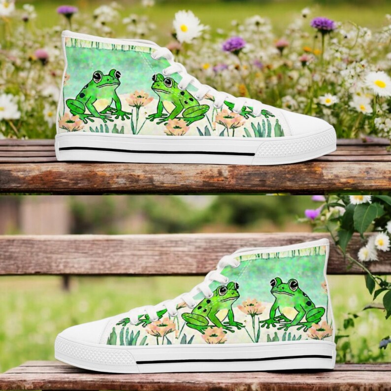 Frog Women's Sneakers, Bullfrog Artwork Design, Cute High Top Shoes ...