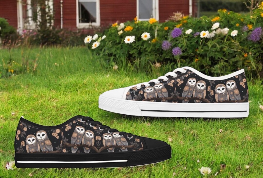 Celestial Barn Owls Artwork Women's Low Top Sneakers, Boho Owl Gifts ...