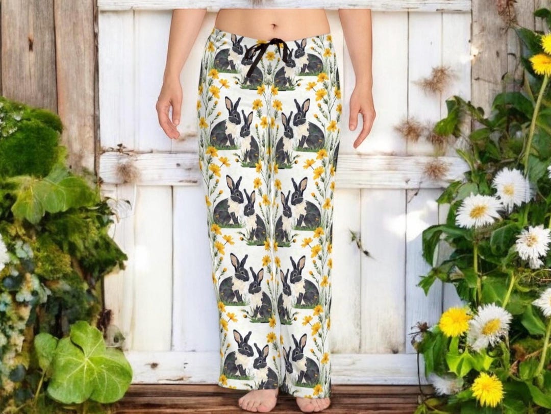 Dutch Bicolor Bunny Rabbits Womens Pajama Pants, Bunnies & Yellow ...