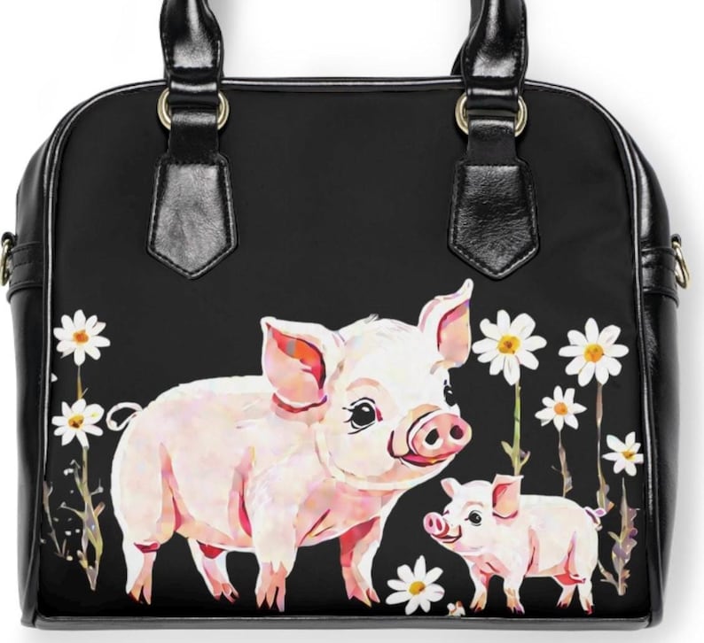 Shoulder Handbag, Piggy Artwork Purse, Pig Lover Small Bag, Vegan ...