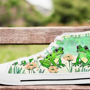 Frog Women's Sneakers, Bullfrog Artwork Design, Cute High Top Shoes ...