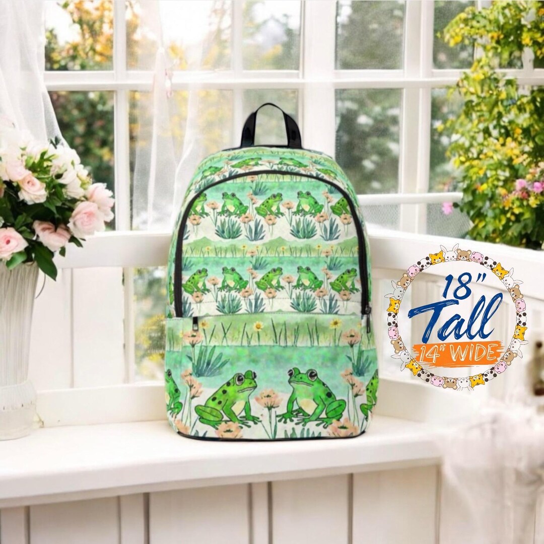 Bullfrog Floral Print Backpack - Green Frog Botanical School Bag ...