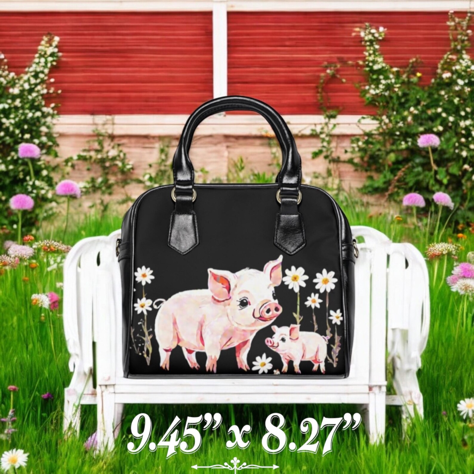 Shoulder Handbag, Piggy Artwork Purse, Pig Lover Small Bag, Vegan ...