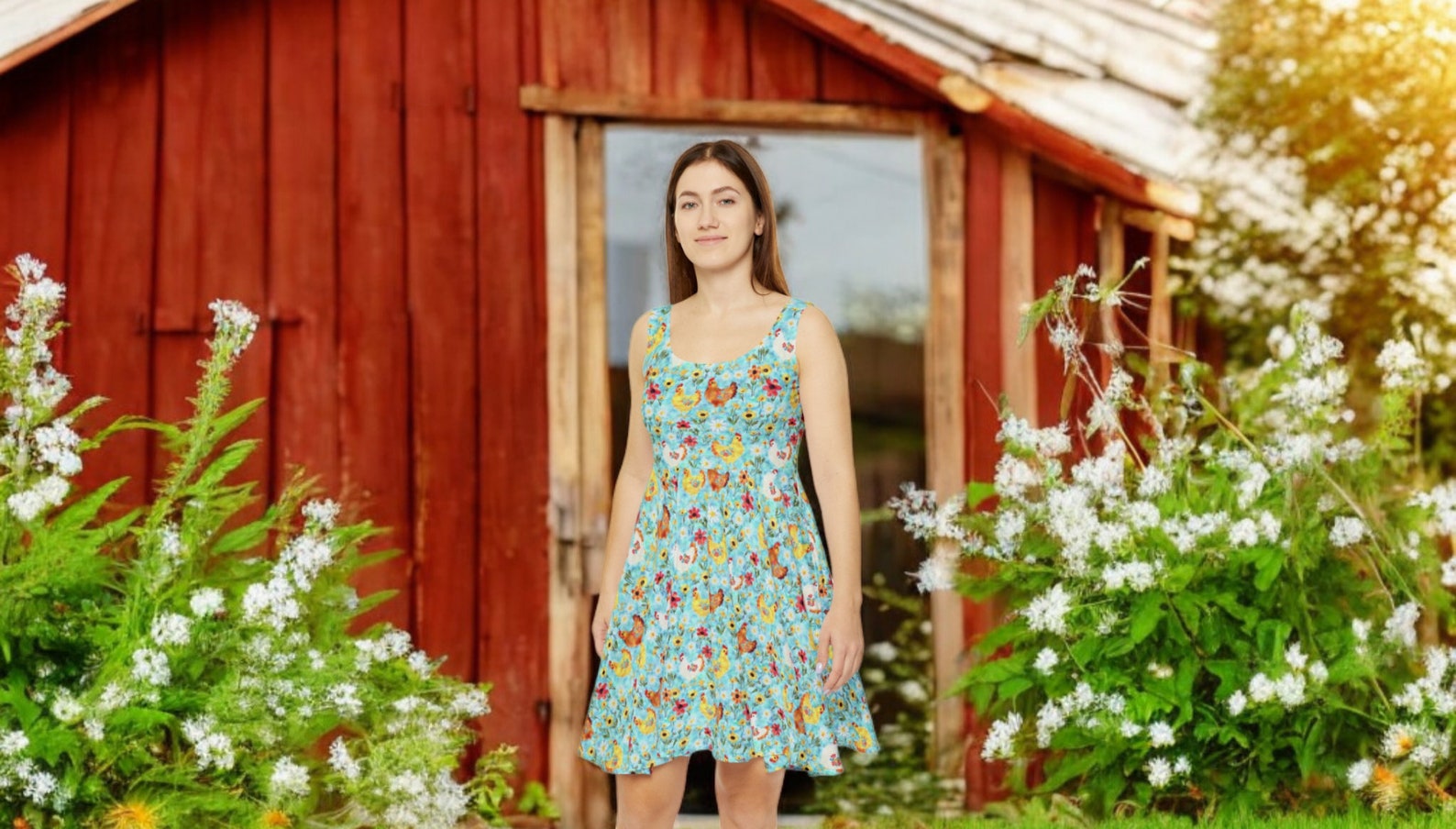 Teal Chicken Artistic Custom Design Women's Custom Artful Sundress ...