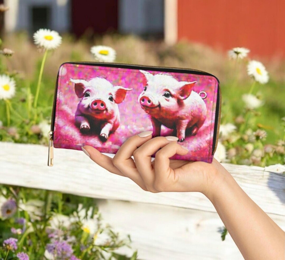 Pink Piggies Womens Pink PU Leather Long Zip Around Artful Wallet ...