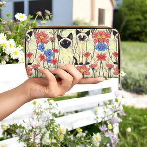 Siamese Cat Wallet With Whimsical Botanical Flower Print for Cat Lover ...