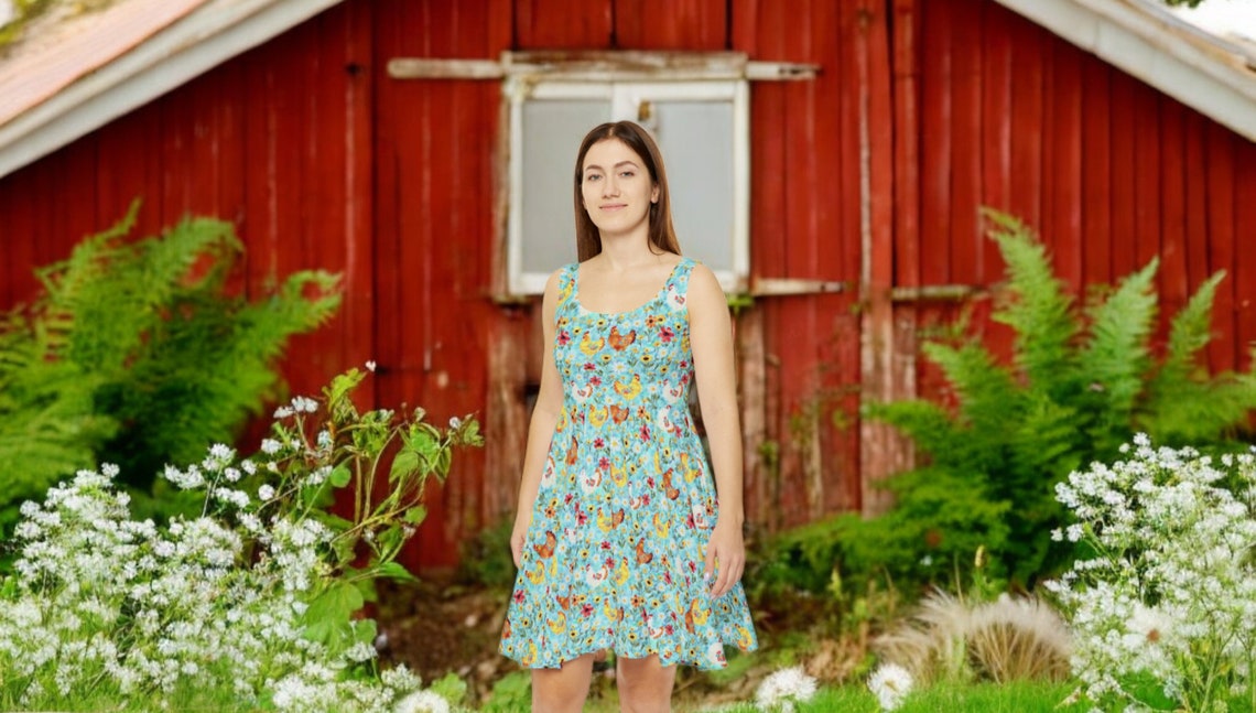 Teal Chicken Artistic Custom Design Women's Custom Artful Sundress ...