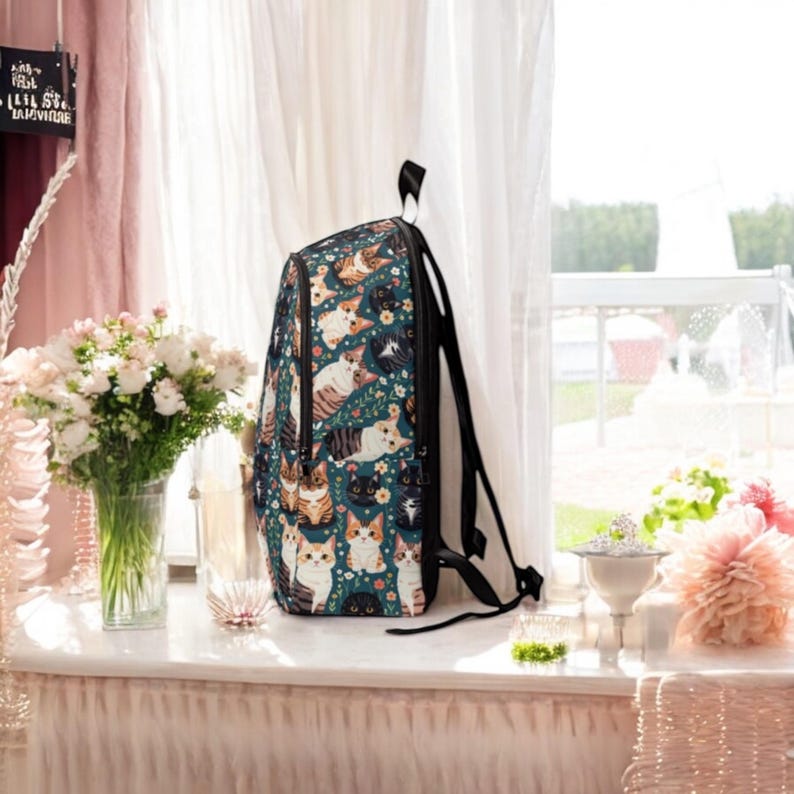 Floral Tabby Cat Canvas Backpack, Kittycore Travel Bookbag - Etsy