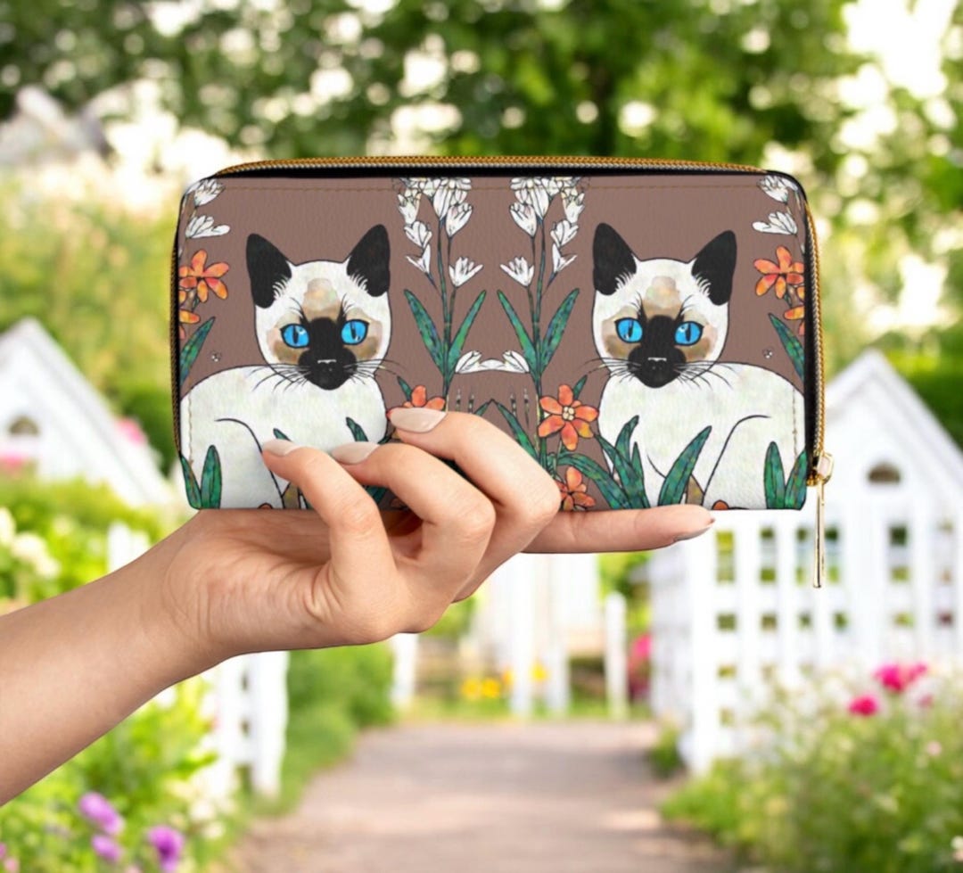 Siamese Cat Wallet for Women With Floral Design Cute Kitten Print ...