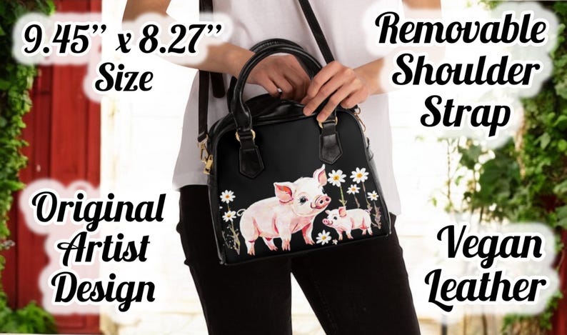 Shoulder Handbag, Piggy Artwork Purse, Pig Lover Small Bag, Vegan ...