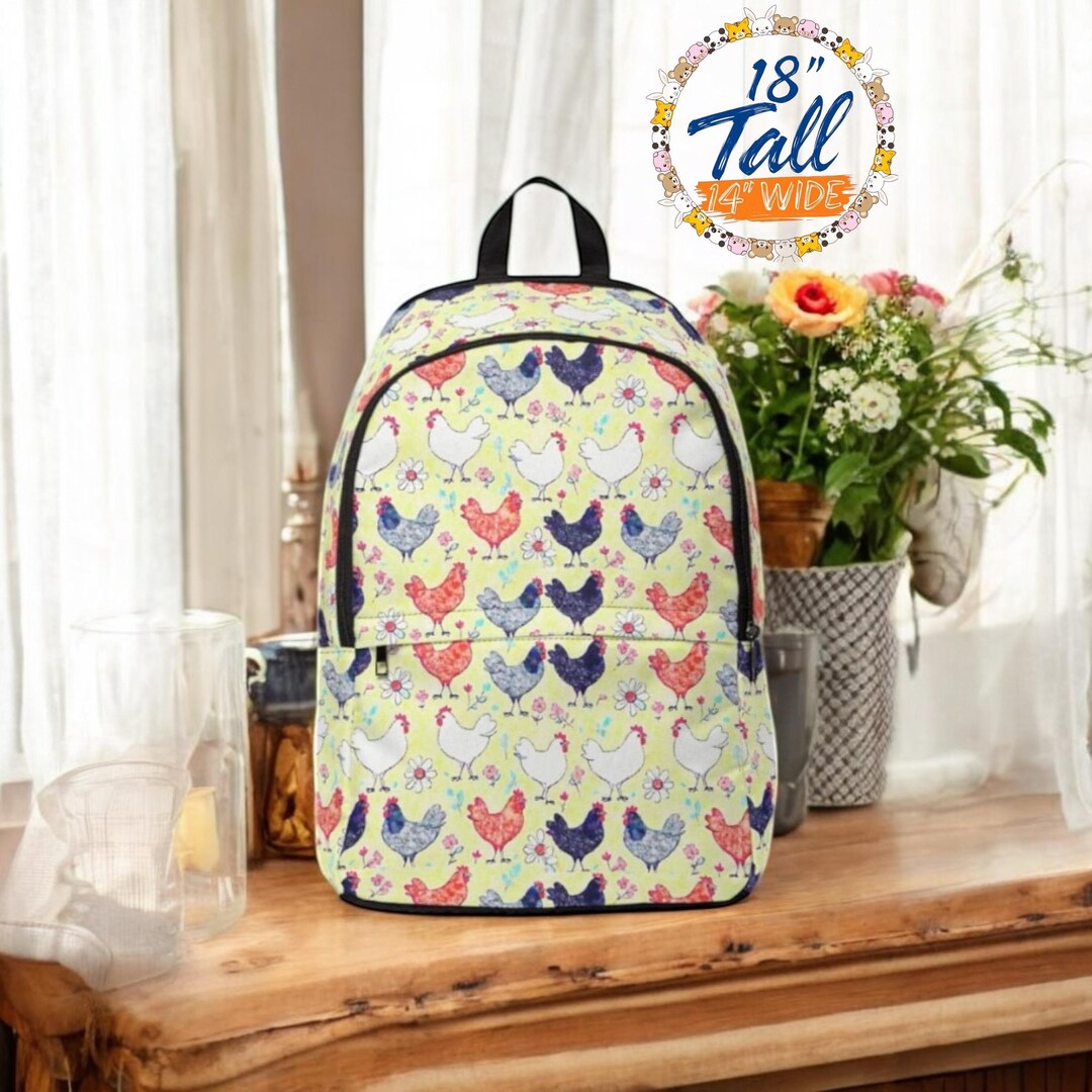 Chicken Print Backpack With Colorful Farm Hens, Cottagecore Farmhouse ...