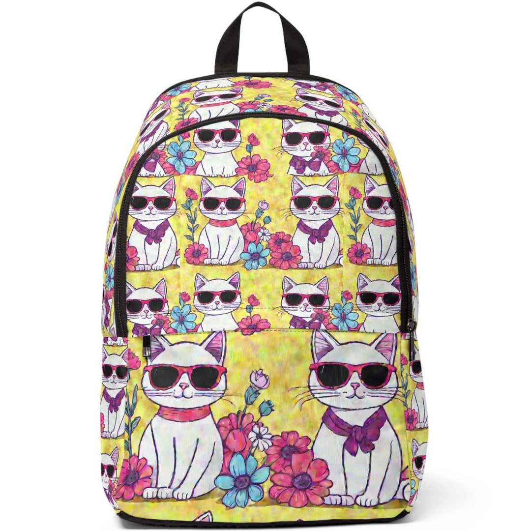 Cool Cats With Sunglasses Yellow Nylon Custom Backpack, Laptop Backpack ...