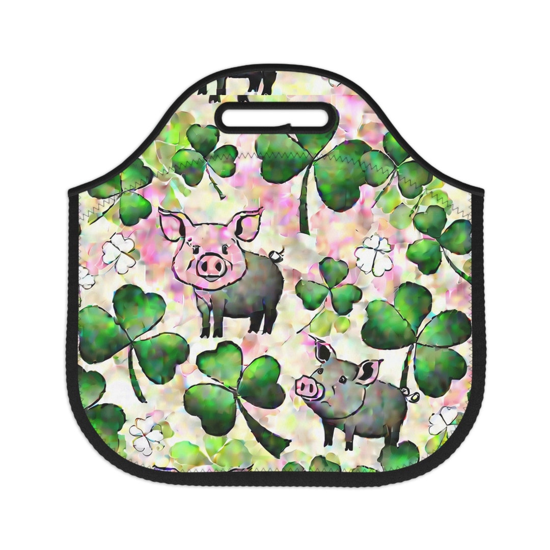Shamrock Pigs Neoprene Lunch Bag, 4 Leaf Clover Pig Lunch Box, Saint ...