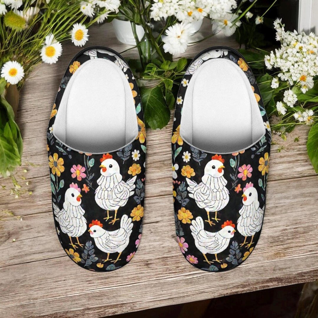Chicken Slippers for Women – Cozy Floral Hen House Shoes, Cottagecore ...